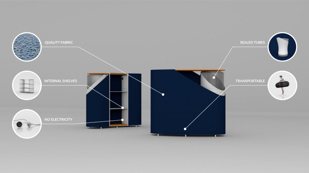 Sealed inflatable desk for your promotional or catering event